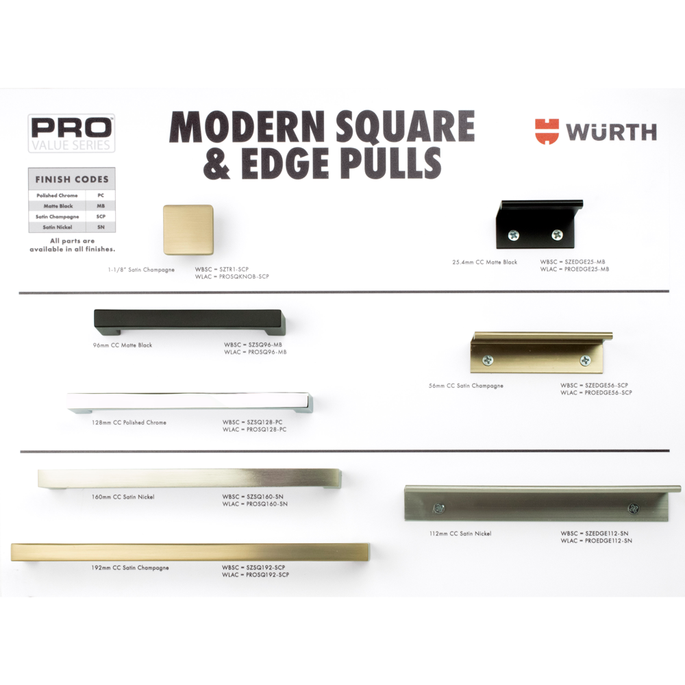 PRO Modern Square & Edge Pulls Display Board | Wurth Louis and Company