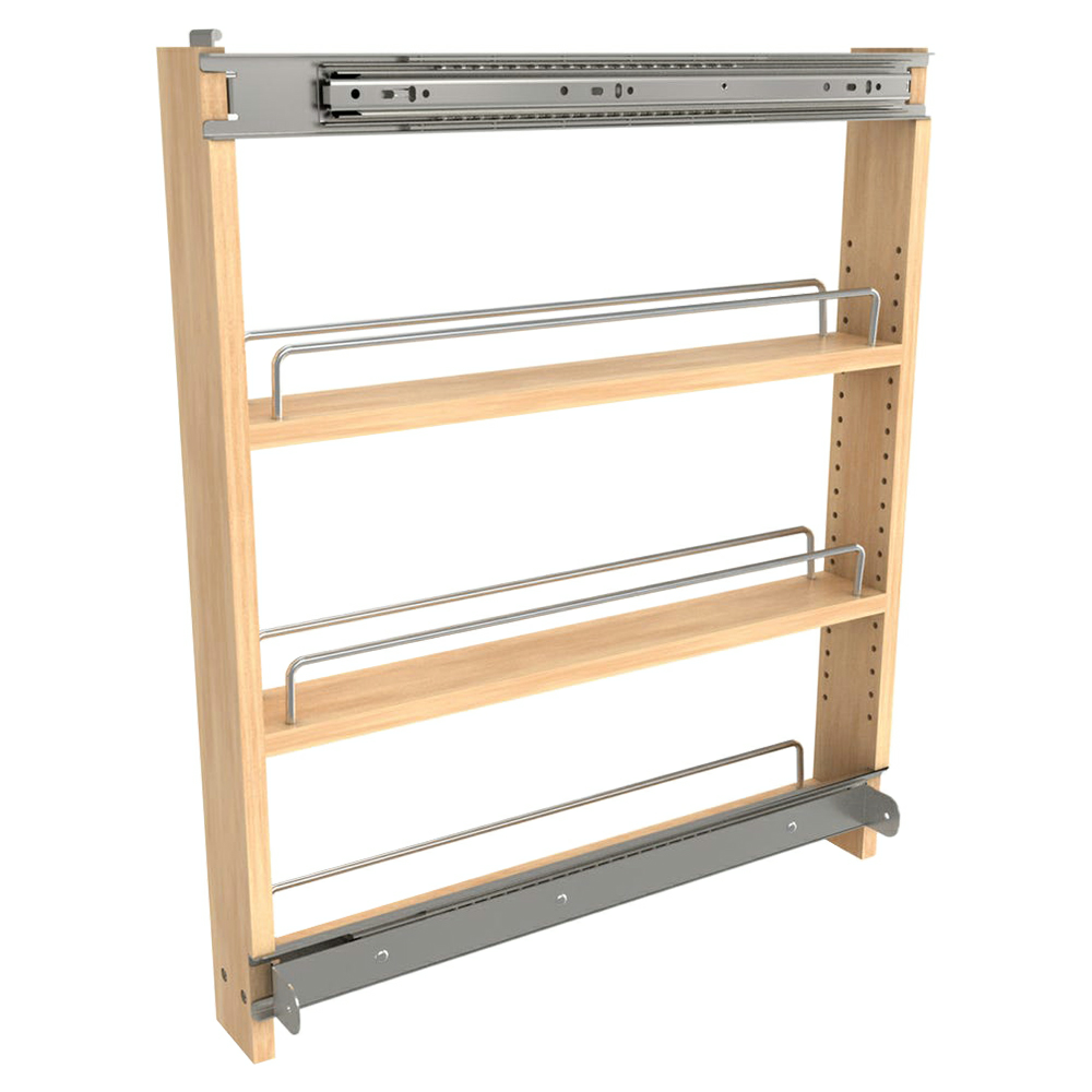 3" 3-Shelf Spice Rack Sidekick Pullout with Full-Extension Ball-Bearing Slide, Light Brown ...