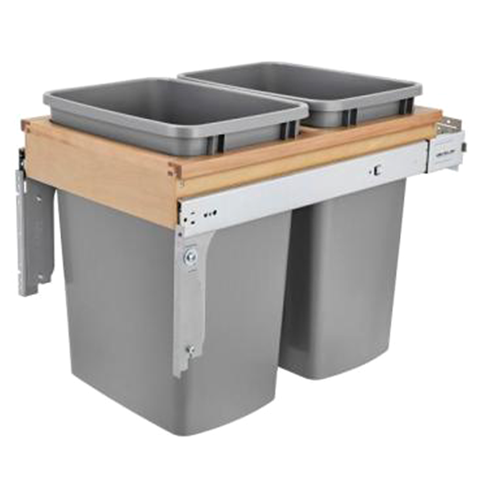 Double 35 QT Top-Mount Waste Container Pullout, Soft-Closing, Metallic ...